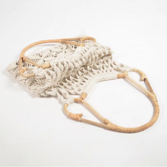 Bags | Boho Macrame Handbag With Cane Handles | Poshmark